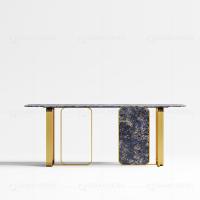 China Modern 0.75CBM Luxury Marble Dining Table 86inchx40inchx30inch Plastic Bottoms for sale