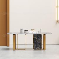 China Modern 0.75CBM Luxury Marble Dining Table 86inchx40inchx30inch Plastic Bottoms for sale