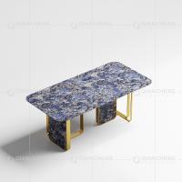 China Modern 0.75CBM Luxury Marble Dining Table 86inchx40inchx30inch Plastic Bottoms for sale