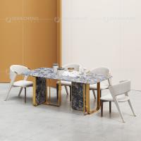 China Modern 0.75CBM Luxury Marble Dining Table 86inchx40inchx30inch Plastic Bottoms for sale