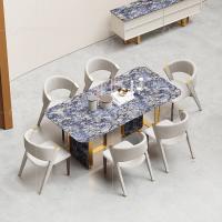 China Modern 0.75CBM Luxury Marble Dining Table 86inchx40inchx30inch Plastic Bottoms for sale