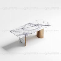 China Durable 180kg Rectangle Marble Dining 220cm Table Gold Stainless Steel Leg for sale