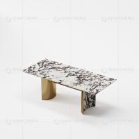 China Durable 180kg Rectangle Marble Dining 220cm Table Gold Stainless Steel Leg for sale