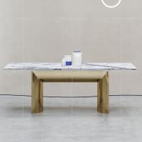China Durable 180kg Rectangle Marble Dining 220cm Table Gold Stainless Steel Leg for sale