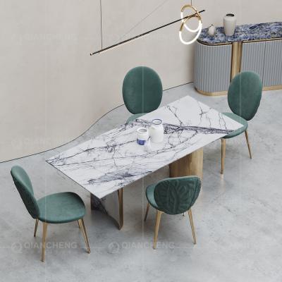 China Durable 180kg Rectangle Marble Dining 220cm Table Gold Stainless Steel Leg for sale