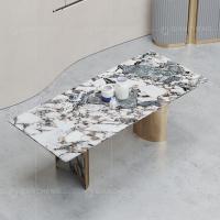 China Durable 180kg Rectangle Marble Dining 220cm Table Gold Stainless Steel Leg for sale