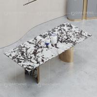 China Durable 180kg Rectangle Marble Dining 220cm Table Gold Stainless Steel Leg for sale