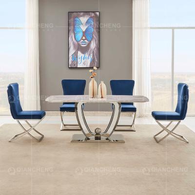 China Qiancheng 200x100x75cm Marble Top Restaurant Tables Smooth SS Lightweight Frame for sale