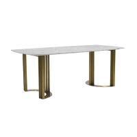 China Italian 200x100x75cm Luxury Marble Dining Table Gold Stainless Steel leg for sale