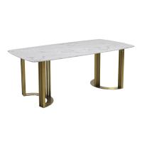 China Italian 200x100x75cm Luxury Marble Dining Table Gold Stainless Steel leg for sale