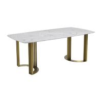 China Italian 200x100x75cm Luxury Marble Dining Table Gold Stainless Steel leg for sale