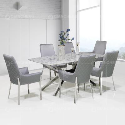 China Home Furniture Marble Top Stainless Steel Dining Table 78inchx40inchx30inch for sale