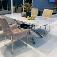 China Home Furniture Marble Top Stainless Steel Dining Table 78inchx40inchx30inch for sale