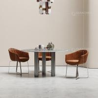 China 20mm Thick Sintered Stone Dining Table 180cm Silver Stainless Steel for sale