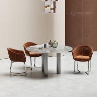China 20mm Thick Sintered Stone Dining Table 180cm Silver Stainless Steel for sale