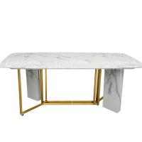 China modern 56kg Luxury Marble Dining Table Rugged Stainless Steel Base Rectangle Shape for sale