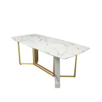 China modern 56kg Luxury Marble Dining Table Rugged Stainless Steel Base Rectangle Shape for sale