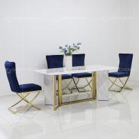 China modern 56kg Luxury Marble Dining Table Rugged Stainless Steel Base Rectangle Shape for sale