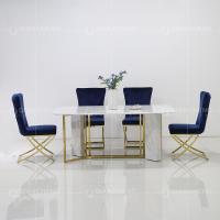 China modern 56kg Luxury Marble Dining Table Rugged Stainless Steel Base Rectangle Shape for sale