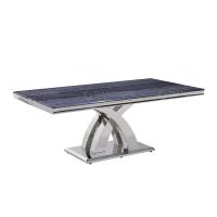 China UK Style 0.57cbm Grey Marble Dining Table Stainless Steel Cross Leg for sale