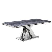 China UK Style 0.57cbm Grey Marble Dining Table Stainless Steel Cross Leg for sale