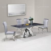 China UK Style 0.57cbm Grey Marble Dining Table Stainless Steel Cross Leg for sale