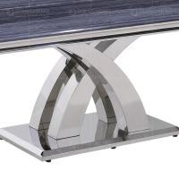 China UK Style 0.57cbm Grey Marble Dining Table Stainless Steel Cross Leg for sale