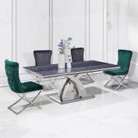 China UK Style 0.57cbm Grey Marble Dining Table Stainless Steel Cross Leg for sale