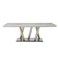 China 220x110x75cm Luxury Marble Dining Table White Marble Top Dining Room Table for sale