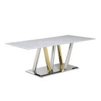 China 220x110x75cm Luxury Marble Dining Table White Marble Top Dining Room Table for sale