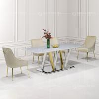China 220x110x75cm Luxury Marble Dining Table White Marble Top Dining Room Table for sale