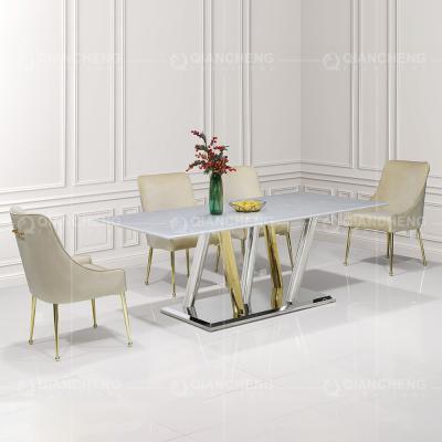 China 220x110x75cm Luxury Marble Dining Table White Marble Top Dining Room Table for sale