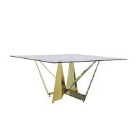 China 100kg Square Glass Top Dining Table 150cm Stainless Steel Frame for sale