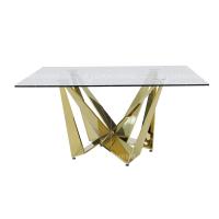 China 100kg Square Glass Top Dining Table 150cm Stainless Steel Frame for sale