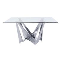 China 100kg Square Glass Top Dining Table 150cm Stainless Steel Frame for sale