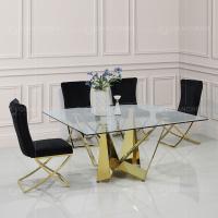 China 100kg Square Glass Top Dining Table 150cm Stainless Steel Frame for sale
