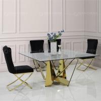 China 100kg Square Glass Top Dining Table 150cm Stainless Steel Frame for sale