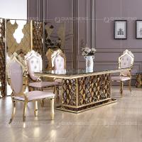 China Rectangular 200x100x75cm SS Dining Tables Elegant Gold With Glass Top for sale