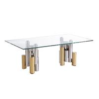China Modern 12mm Thick Tempered Glass Top Dining Table With Stainless Steel Base for sale