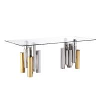 China Modern 12mm Thick Tempered Glass Top Dining Table With Stainless Steel Base for sale
