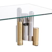 China Modern 12mm Thick Tempered Glass Top Dining Table With Stainless Steel Base for sale