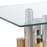 China Modern 12mm Thick Tempered Glass Top Dining Table With Stainless Steel Base for sale