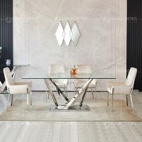 China Qiancheng 0.4cbm Glass Dining Sets 6 Chairs 200cm Dining Table And Chairs for sale