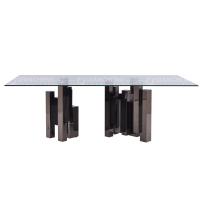 China Clear 15mm Glass Dining Table And Chairs Black Stainless Steel Base for sale