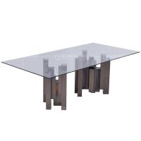 China Clear 15mm Glass Dining Table And Chairs Black Stainless Steel Base for sale