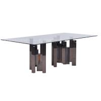 China Clear 15mm Glass Dining Table And Chairs Black Stainless Steel Base for sale