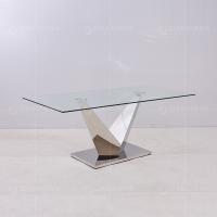China Stable OEM Tempered Glass Dining Table Rectangle 1.2mm 201 stainless steel for sale