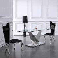 China Stable OEM Tempered Glass Dining Table Rectangle 1.2mm 201 stainless steel for sale