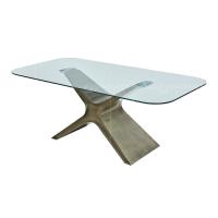 China 78inch Tempered Glass Dining Room Table Carbon Steel 8 Seater Dining Table for sale