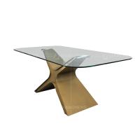 China 78inch Tempered Glass Dining Room Table Carbon Steel 8 Seater Dining Table for sale